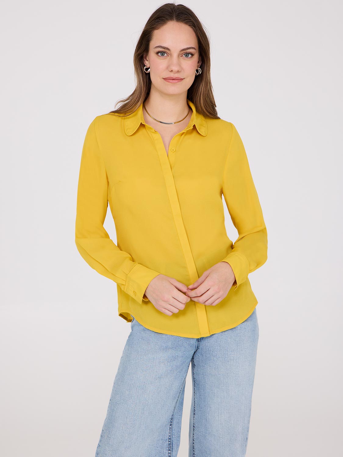 Button-Front Blouse with Tonal Trim Detail – Suzy Shier