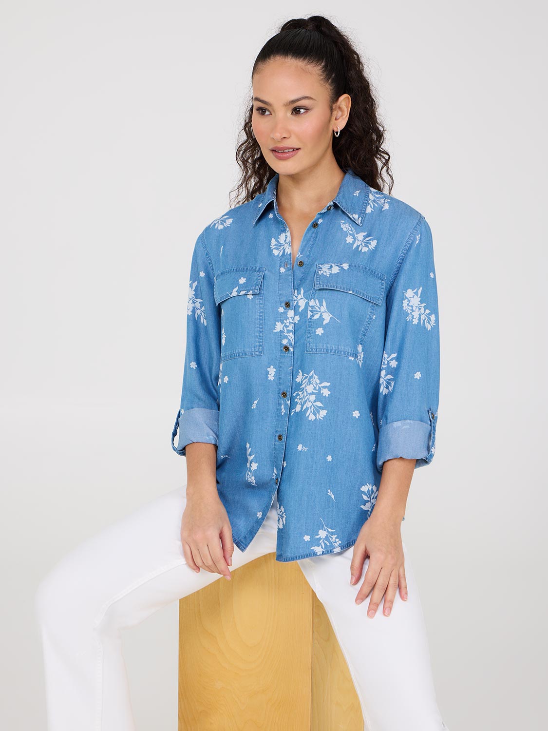 Floral Print Button-Front Tencel Blouse – Suzy Shier