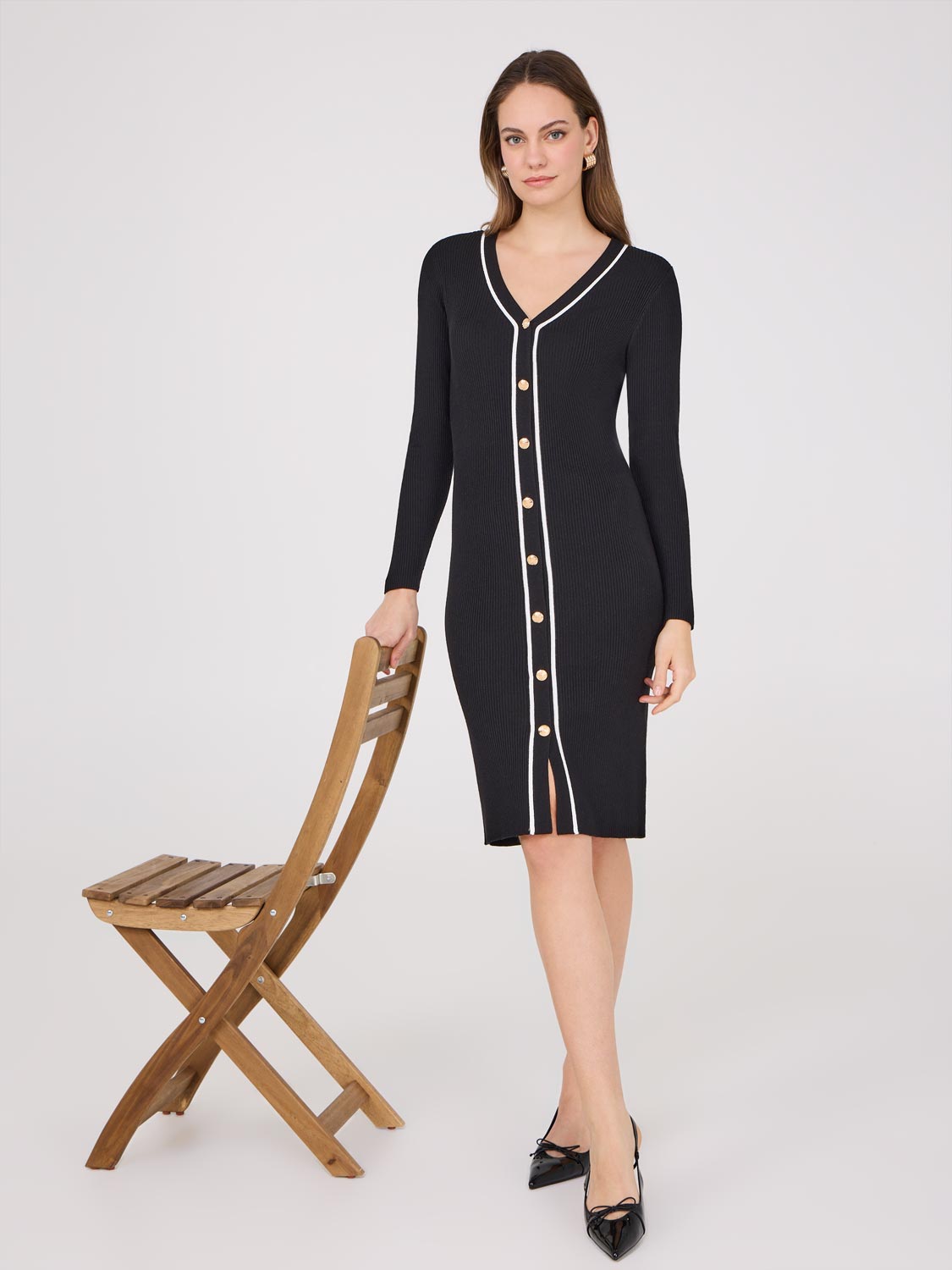 Contrast Piping Midi Sweater Dress – Suzy Shier