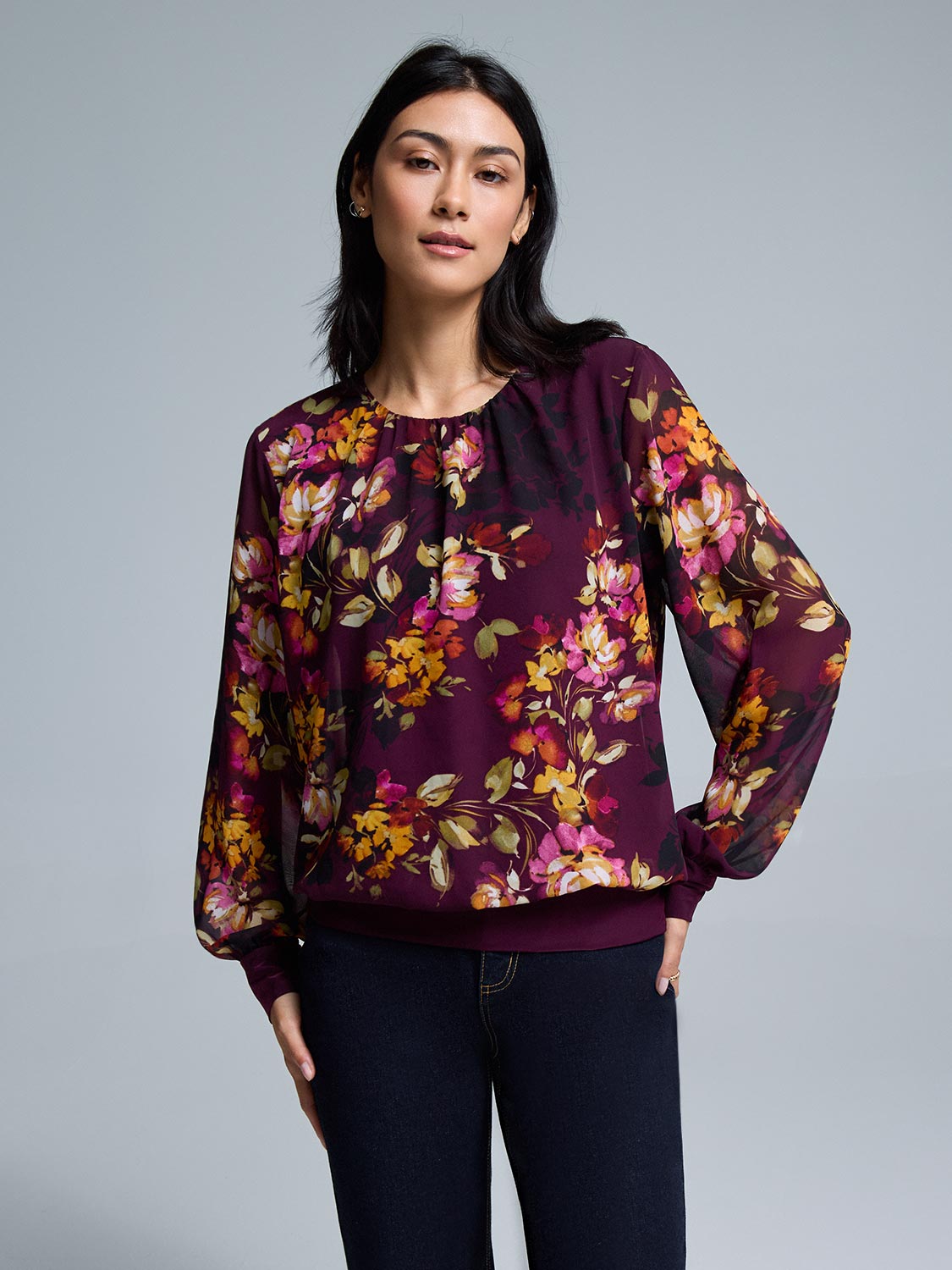 Floral Chiffon Popover Top – Suzy Shier