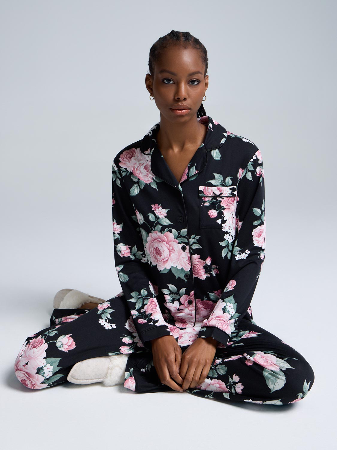 Floral Print Button-Down Pajama Set – Suzy Shier