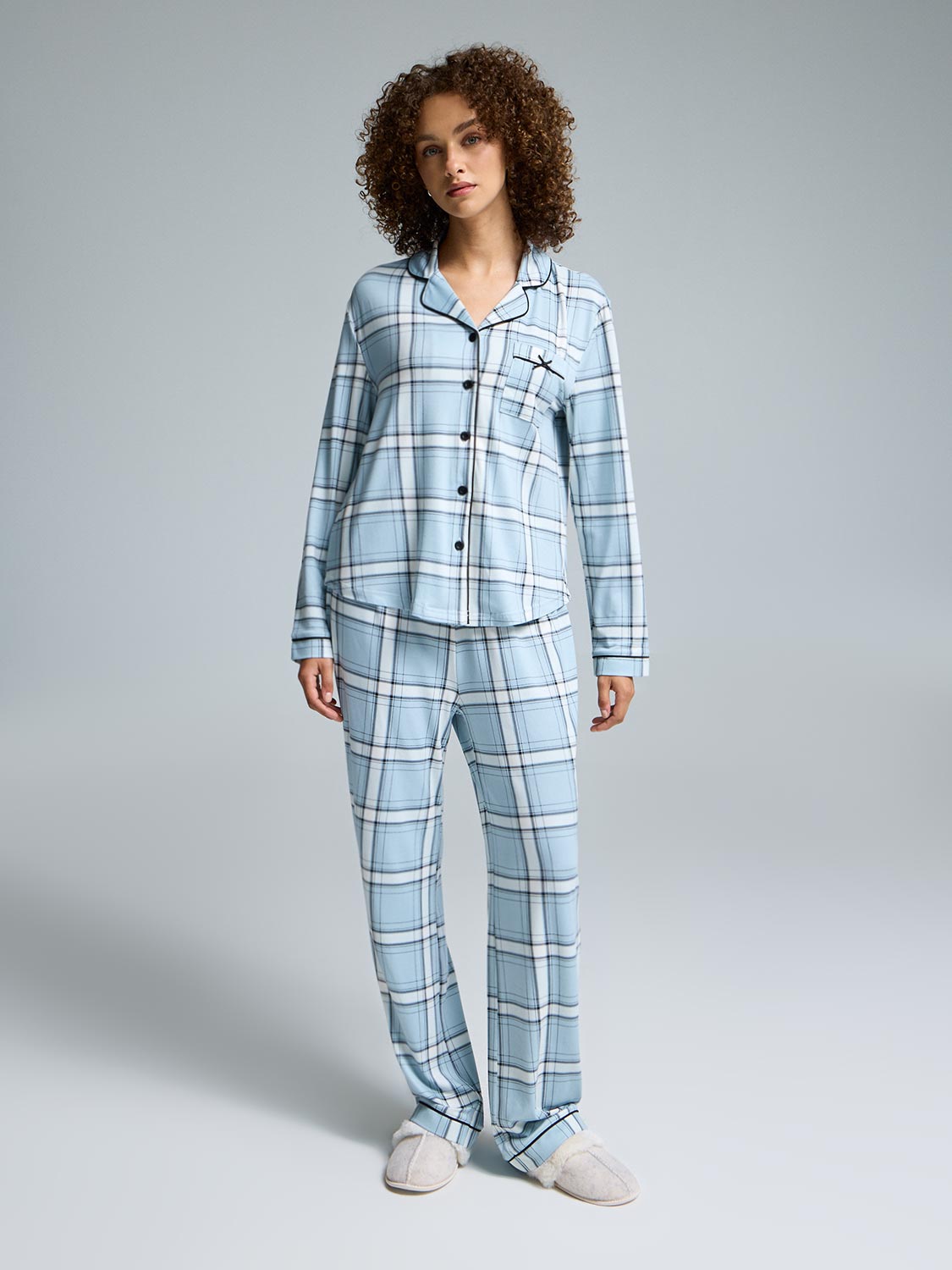 Plaid Print Button-Down Pajama Set – Suzy Shier