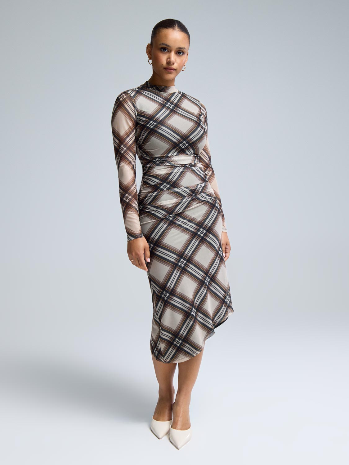 Mock Neck Plaid Midi Dress – Suzy Shier