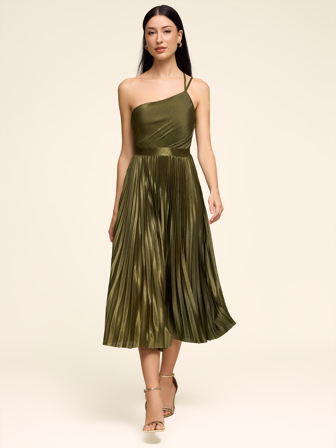 One-Shoulder Pleated Midi Dress - Fit & Flare | Le Chateau – Suzy Shier
