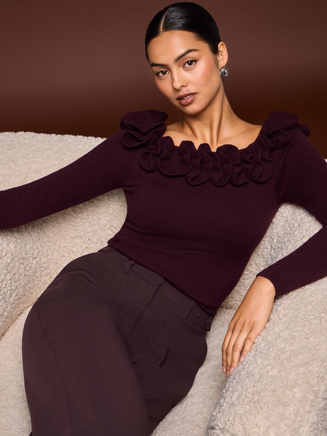 Ruffle Scoop Neck Sweater | Le Chateau – Suzy Shier